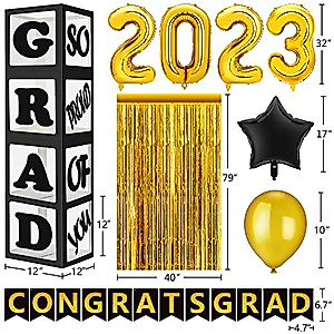 Graduation Party Decorations 2023, Gold Graduation Decorations Class of 2023 with Boxes, Balloons, Banner, Large Congrats Grad Party Supplies, Grad Decorations for Senior High School College(Gold)