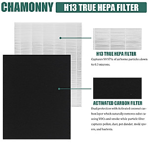 CHAMONNY D360 True HEPA Replacement Filter D3, Compatible with Winix D360 Air Purifier, Compare to Winix D3 Filter, Item Number 1712-0101-02,1 H13 True HEPA Filters + 4 Activated Carbon Pre-Filters