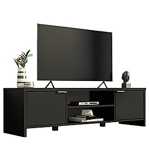 Madesa TV Stand with Cabinet Storage and Open Shelves for 55, 65 Inch Media Storage Gaming Media Console Living Room Entertainment Center Modern Wooden Television Cabinet - Black