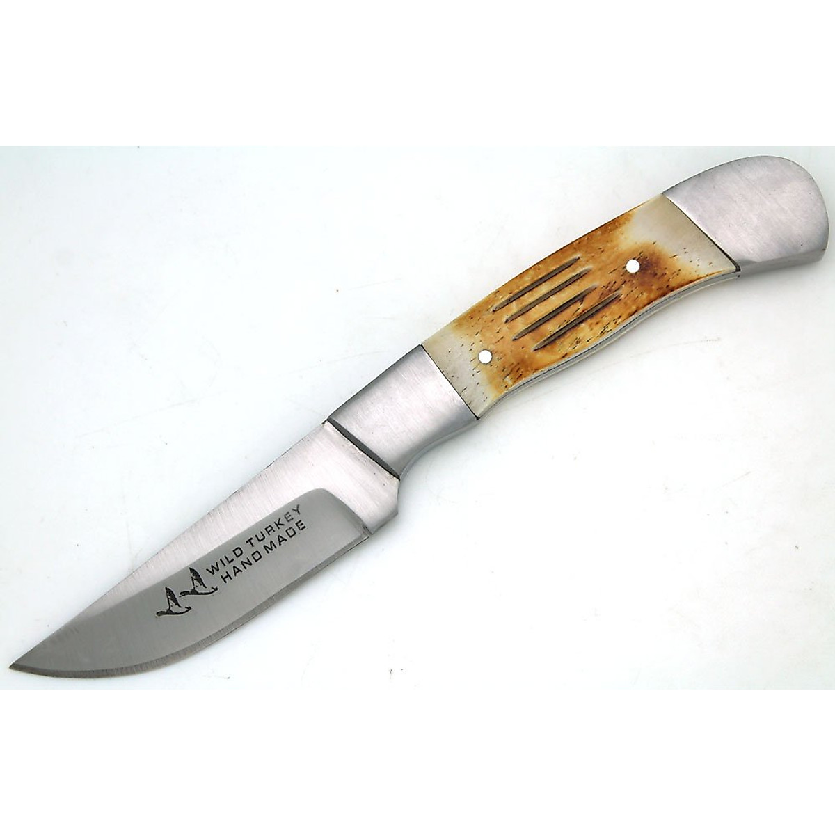 Wild Turkey Handmade Collection Full Tang Camel Bone Handle Fixed Blade Hunting Knife w/Leather Sheath Outdoors Fishing Camping Hunting … (Burnt Bone)