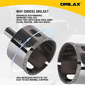 Drilax 1 3/4 Inch Diamond Hole Saw Drill Bit Ceramic, Porcelain Tiles, Glass, Granite Counter top Shower, Faucet Size 1-3/4