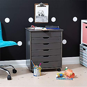 Linon Callie Multipurpose Six Drawer Dresser Wide Wood Rolling File Cabinet Storage Cart with Casters in Gray