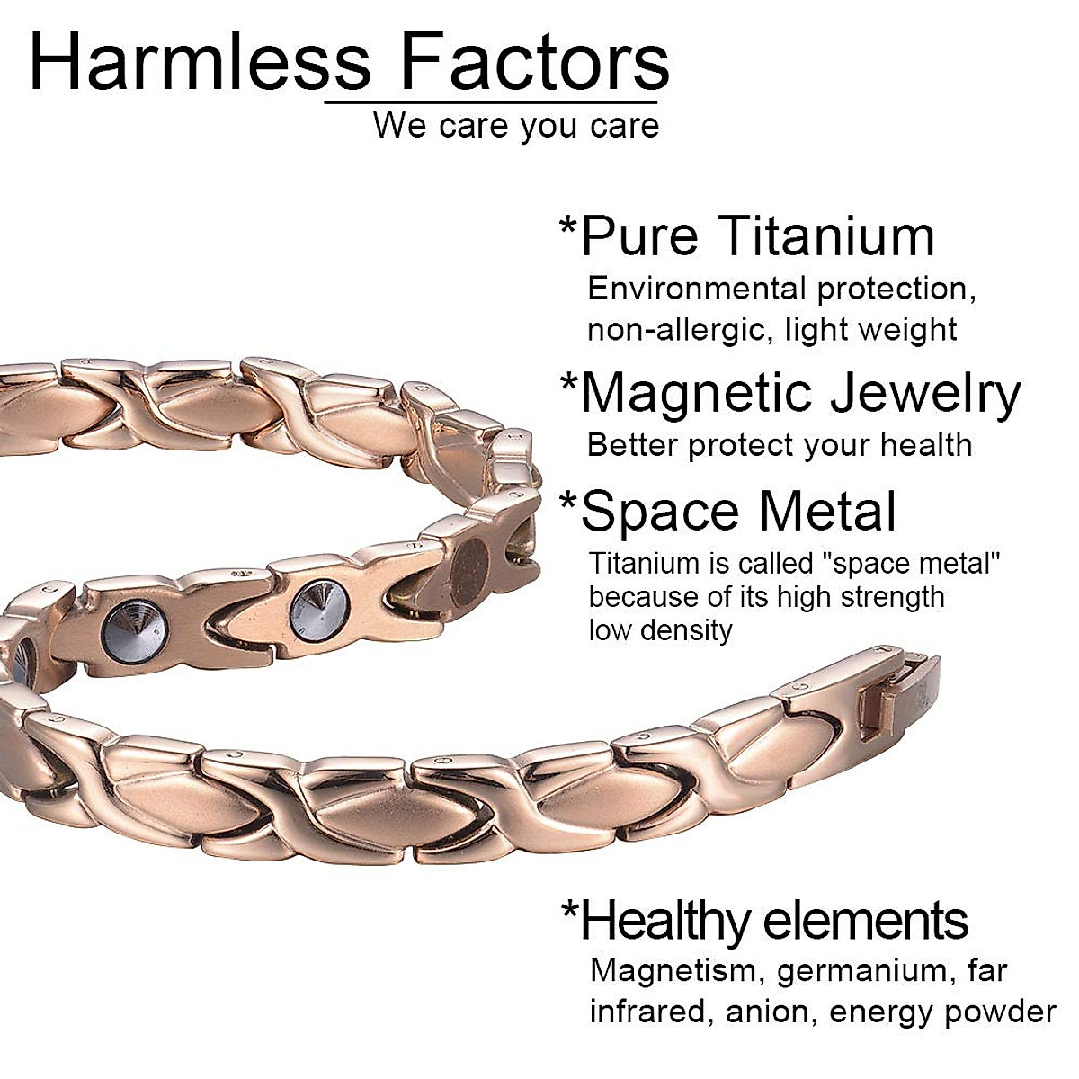38 Elegant Titanium Magnetic Lymph Detox Bracelet for Women Germanium and Magnetic Functions with Free Link Removal Tool Christmas Gifts Mothers Day Gifts for Mon(Rose Gold)