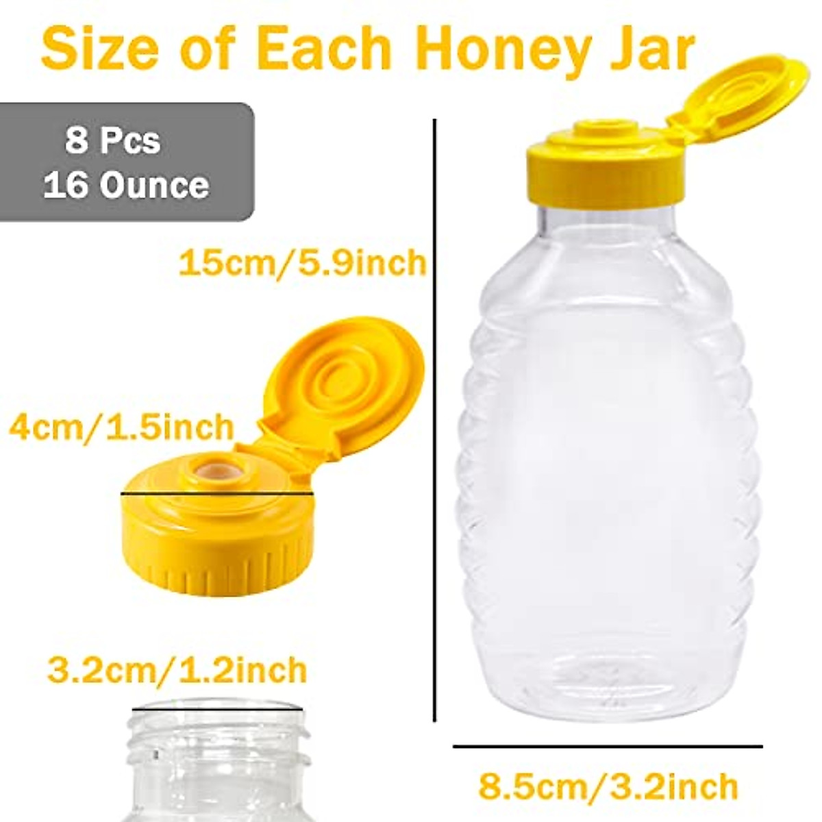 8 Pcs 16 Oz Plastic Honey Jar,Clear Plastic Squeeze Honey Bottles,Empty Squeeze Honey Bottle Container Holder with Flip Lid for Easy Storing and Dispensing