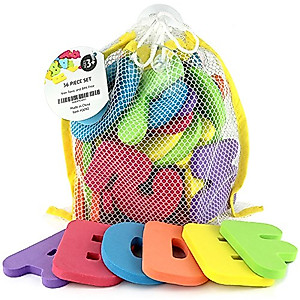 Click N’ Play 36 Piece Play Set of Bath Foam Letters & Numbers with Mesh Bag Organizer, Non Toxic & BPA Free, Colorful, Educational & Fun ABC Foam Bath & Shower Toys for Baby & Toddlers
