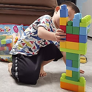 STJOYOPY 88PCS Big Building Blocks with Blue Building Bag Educational STEM Toys Gift for Kids and Toddlers