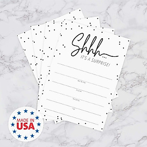 Canopy Street Surprise Party Fill In Invitations / 25 General Invites With White Envelopes / 5" x 7" Modern All Occasion Black And White Confetti Invites/Birthday Party Announcements