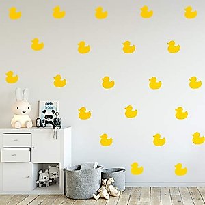 Set of 12 Vinyl Wall Art Decals - Little Ducks - 5" x 5" Each - Cute Fun Home Indoor Outdoor Bedroom Living Room Apartment Nursery - Shower Bath Time Nursery Playroom Decor (5" x 5", Yellow)