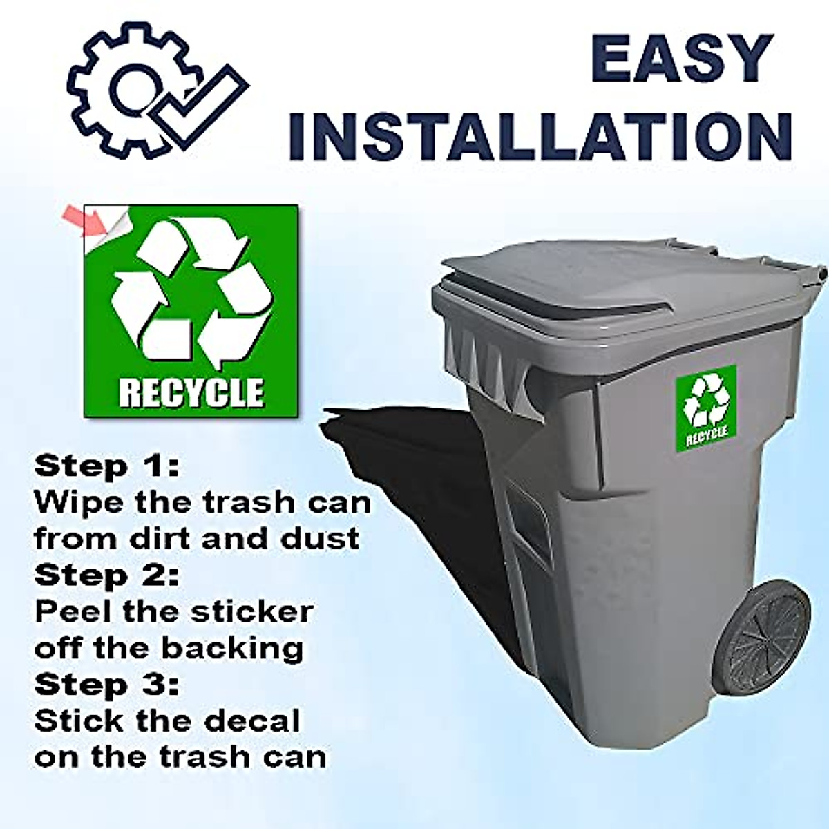 2 PC 4x4 Vinyl Recycling Stickers for Trash Cans & Bins