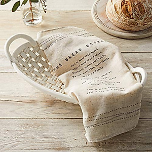 DEMDACO Bread Basket White 15 x 8 Ceramic Earthenware Decorative Bowl With Towel