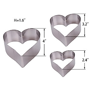 Heart Cookie Cutter Set - 3 Piece Biscuit Cutter, Pastry Donut Doughnut Cutter Set/Heart Shape Cookie Cutters Baking/Metal Heart Cake Molds Valentine's Day