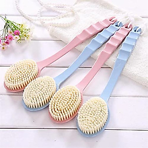 INGVY Dry Brushing Body Brush Bath Brush Body Exfoliating Purifier Long Handle Body Back Massage Shower Spa Foam Bath Accessories Body Cleansing Brush (Color : Pink)