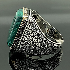 Malachite Gemstone Ring, Men Handmade Ring, Turkısh Handmade Ring, Embroidered Ring, Ottoman Jewelry