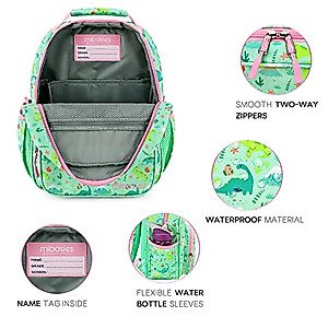 mibasies Girls Backpack for Elementary School with Insulated Lunch Bag (Light Green Dinosaur Forset)