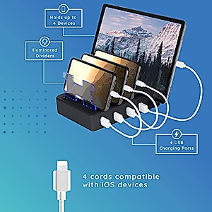 Hercules Tuff Charging Station for Multiple Devices - 4 USB Ports, Compatible with Cell Phones, Smart Phones, Tablets, and Other Electronics - White Elephant Gifts, Stocking Stuffers - Black