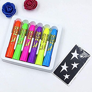 Glow in The Black Light Face Paint Crayons Kit, UV Black Light Makeup Neon Face and Body Paint Sticks Markers for Mardi Gras Halloween Masquerades Makeup