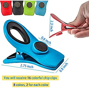 MotBach 16 Pieces Chip Clips, Multi-Color Food Bag Clips, Magnetic Clips, Chip Bag Clips, Food Clips, Fun Fridge Clips for Food Storage