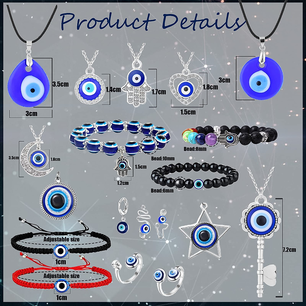 Svovin 23 Pieces Evil Eye Necklace Pendant for Women Men Turkish Lucky Blue Eyes Amulet Leather Rope Evil Eyes Earrings Bracelets Jewelry Set