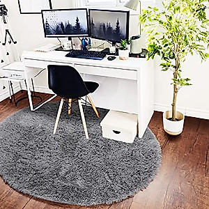 ONASAR Soft Round Area Rug for Bedroom,4 ft Gray Circle Rug for Nursery Room, Fluffy Carpet for Kids Room, Shaggy Floor Mat for Living Room, Furry Area Rug for Baby, Teen Room Decor for Girls Boys