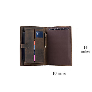 KomalC Leather Business Portfolio with Luxury Pen Folder Personal Organizer, Luxury Full Grain Leather Padfolio, Leather Folder (Buffalo Distressed Tan)