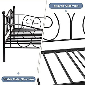 VECELO Metal Daybed Frame Multifunctional Platform Bed Sofa Mattress Foundation with Deluxe Headboard, Twin, Black
