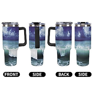 Ocean Wave 40oz Water Bottle Double Wall Insulated Tumbler with Handle Leakproof Travel Mug Black-style