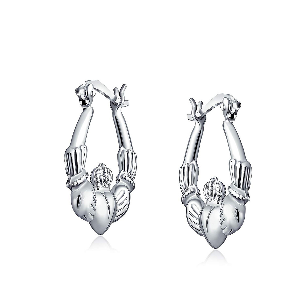 BFF Love Lightweight Heart Celtic Irish Friendship Claddagh Hoop Earrings For Women Teen .925 Sterling Silver .75 Inch Diameter