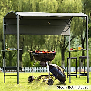 7'x4.5'Grill Gazebo,Iron Double Tiered Backyard Patio BBQ Gazebo with Side Awning, Bar Counters and Hooks, Barbecue Grill Gazebo Shelter for Patio, Garden, Beach, Backyard(Gray)