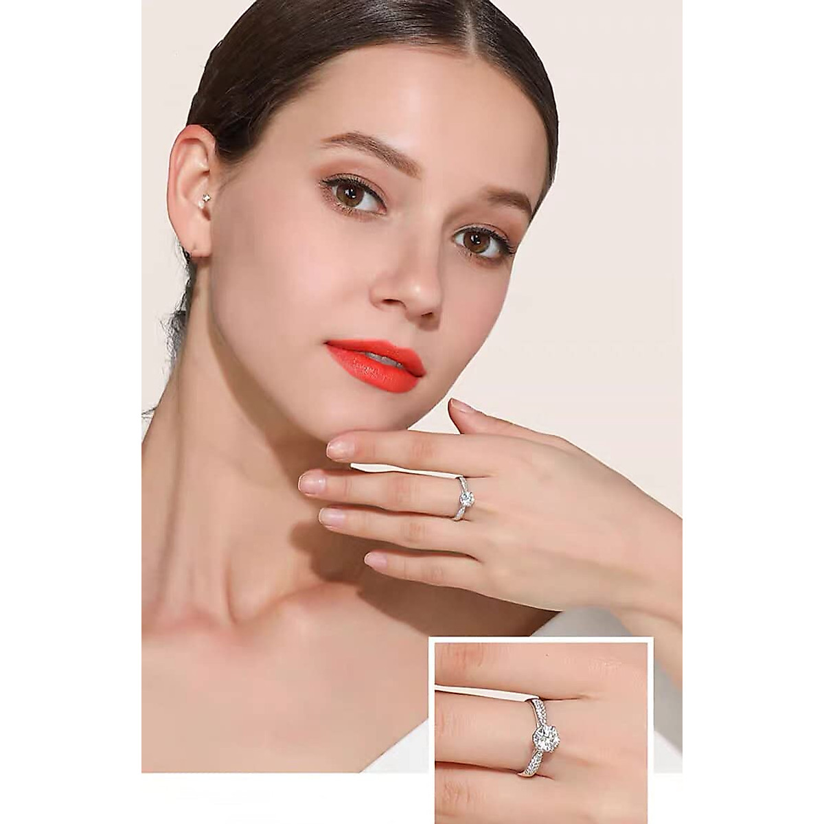 JINAO 925 Sterling Silver Engagement Rings Center 1 Carat D Color Micro pave double-row cubic zirconia Moissanite Ring Anniversary Wedding Engagement Rings Jewelry Gift for Women