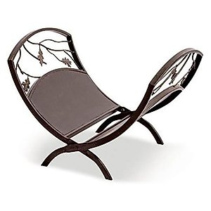Panacea Colonial Compact Foldable Open Top Powder-coated Steel Oak Leaf Design Log Bin with Pan for Firewood Organization, Brown