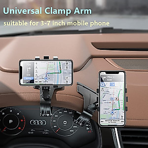 DMJWAN Car Phone Holder, Multifunction Car Dashboard Holder Rearview Mirror with 360 ° Adjustable Spring Clip, Suitable for 3 to 7 Inch Smartphones (Center Console)