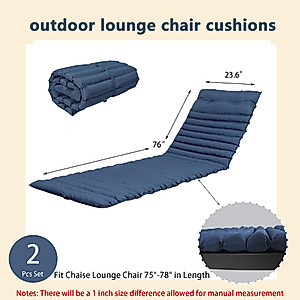 PERFECT GARDEN Chaise Lounge Cushion Outdoor Waterproof Patio Foldable Furniture Lounge Chair Cushions for Garden Patio Pool 76 * 23inch (Navy Blue, 2-Pcs Set)