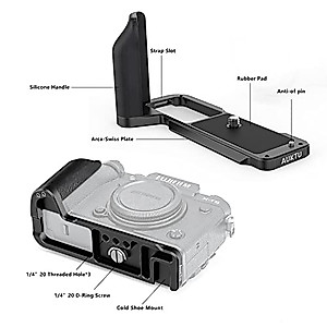 AUKTU X-T5 L-Shape Handgrip Grip for FUJIFILM XT5 Camera, Silicone Side Handle, Built-in Arca Swiss Plate, Extra 1/4"-20 Thread Hole(Black)
