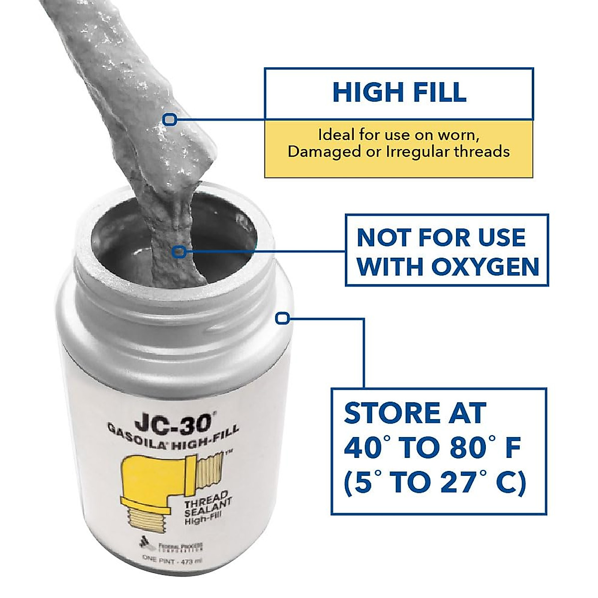 Gasoila - JC16 JC-30 PTFE High-Fill Thread Sealant, 1 pint Can