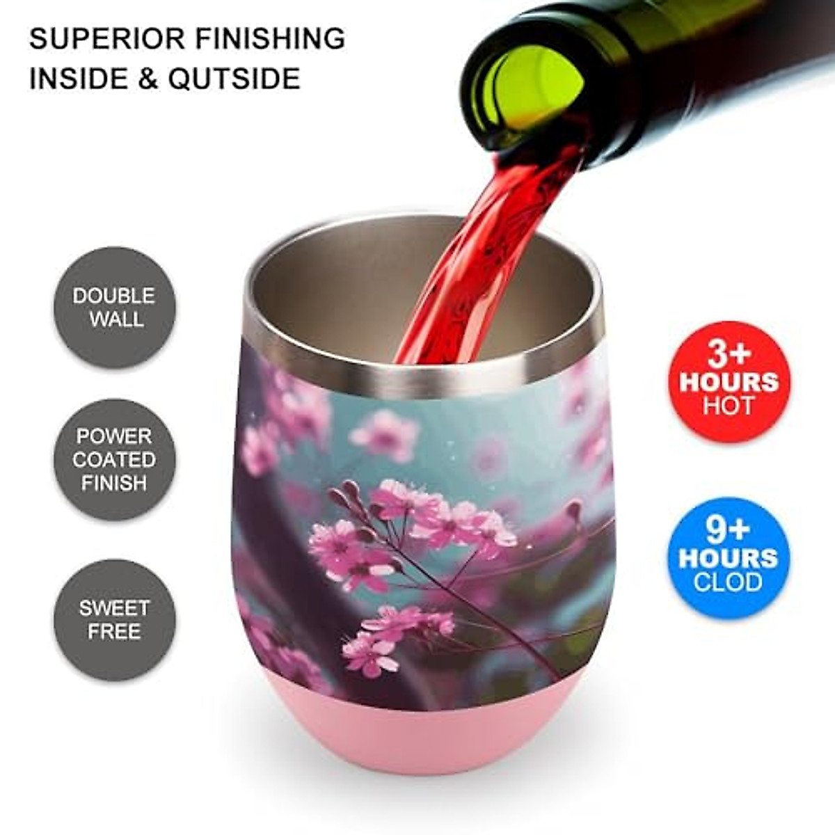 WYUSPGK 304 Stainless Steel Insulated Cup, Small Flowers Print Smooth Rim, Durable & Reusable - Perfect for Office, Home, And Travel