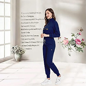 niaahinn Scrub Set with Long Sleeve for Women Scrub Top & Jogger Scrub Pants Medical Working Uniforms with Pockets (Navy Blue,M)