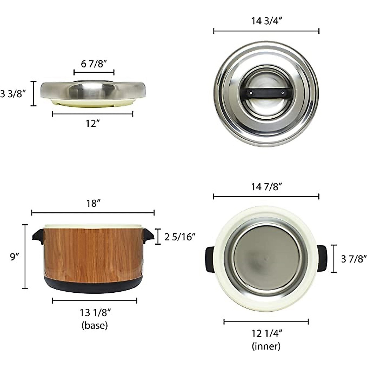 TrueCraftware- 40 Cups Insulated Sushi Rice Pot, Wood Grain Exterior, Stainless Steel Interior & Lid with Plastic Handle, Sushi Rice Mixing Tub