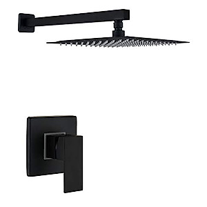 YESIMI Shower System Matte Black Shower Faucet Set All Metal Luxury Wall Mounted 10 Inch Rain Shower Head Faucet Set with Valve (Matte Black 10 Inch)
