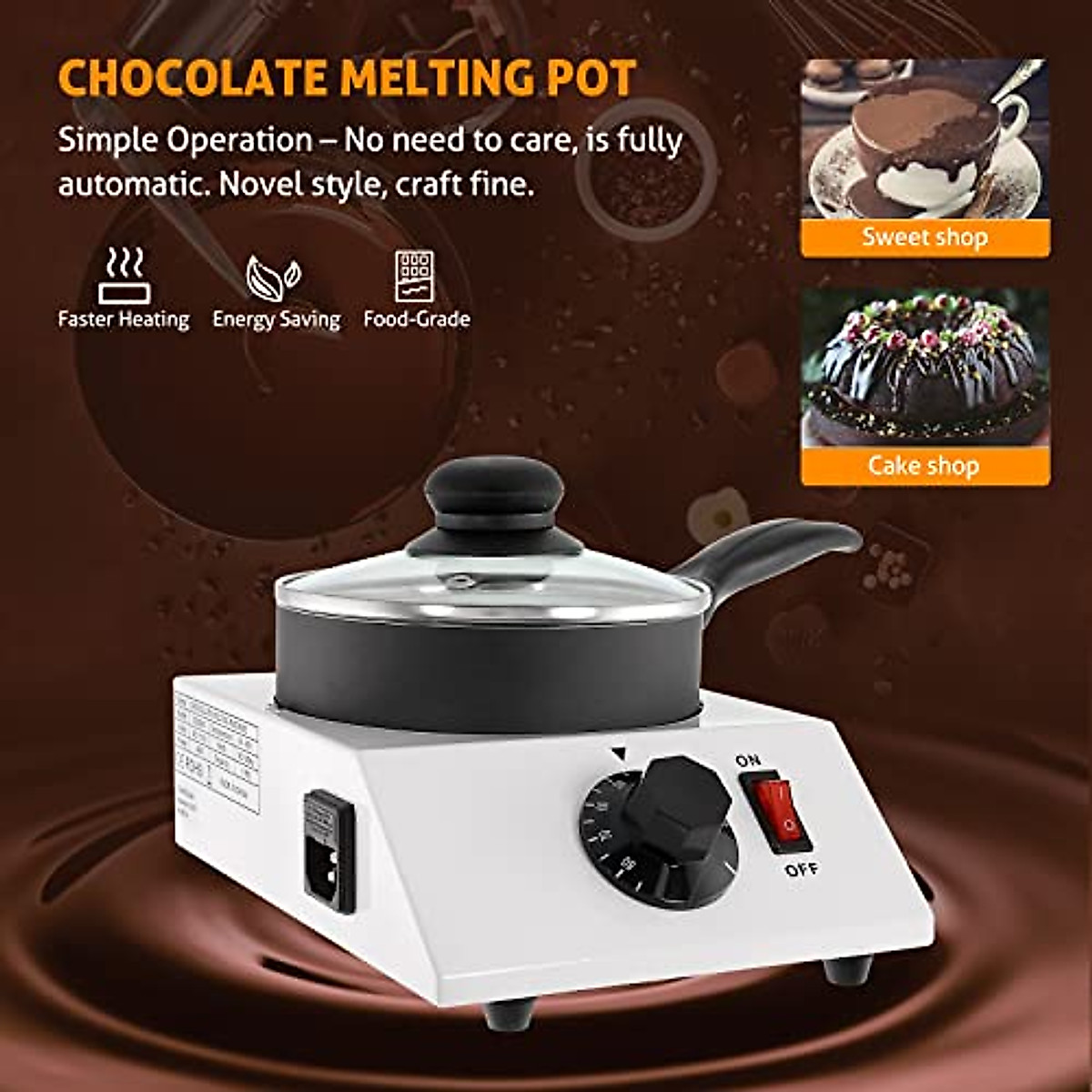 WICHEMI Chocolate Melting Pot Chocolate Tempering Machine Commercial Electric Chocolate Melter Fondue Pot for Chocolate, Butter, Cheese, Cream, Candy, Milk, Coffee, Desserts (Single Pot)