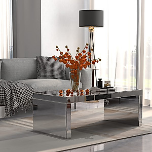 Silver Coffee Table with All Mirrored Finished, Modern Contemporary Accent Side or Coffee Table for Living Room