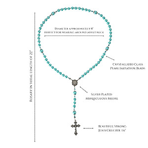Nazareth Store Blue Pearl Beads Womens Rosary Handcrafted Beaded Necklace with Miraculous Medal and Jesus Cross