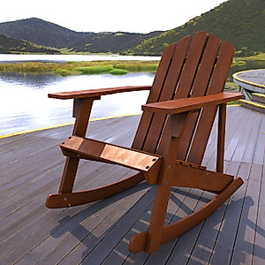 JONATHAN Y PAT1000C Kiawah Outdoor Patio Classic Acacia Wood Adirondack Rocking Chair for Garden, Lawn, Backyard, Pool, Deck, Beach, Firepit, Dark Brown