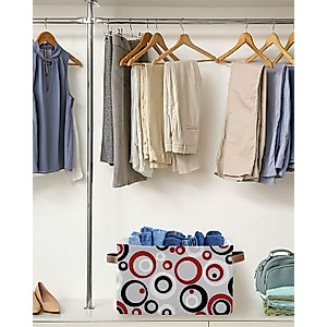 2 Packs Red Black Cube Storage Organizer Bins with Handles,Collapsible Canvas Cloth Fabric Storage Basket,Modern Geometric Boho Polka Dot Grey Books Kids' Toys Bin Boxes for Shelves,Closet