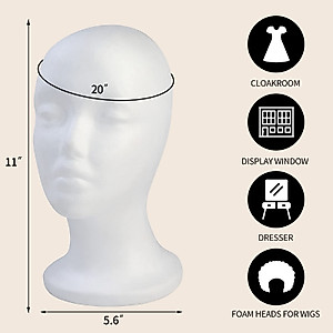E ELAINFIA 3 Pack White Foam Display Mannequin Head - Portable Wig Display Stand Fashion Foam Mannequin Wig Stand Stable Round Base Suitable for Salon,display Hair, Hats and Hairpieces