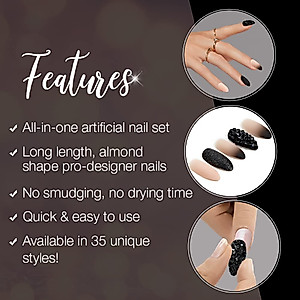 Ardell Nail Addict Premium Press On Nails - 24 False Nails Black Stud & Pink Ombre Jeweled And Matte, Reusable Artificial Acrylic Nail Kit for DIY Manicure