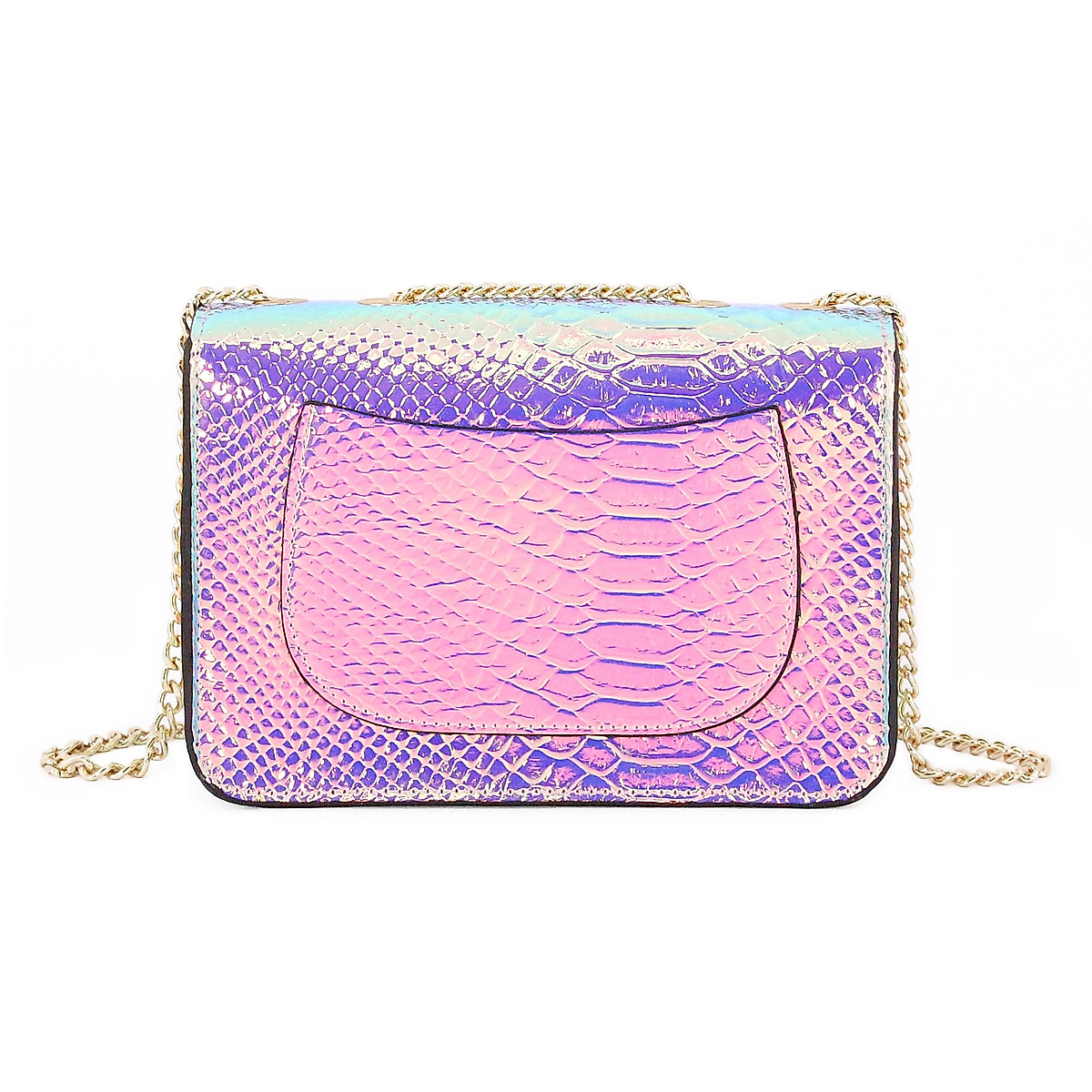 Segreto Women Hologram Evening Bag Handbag Holographic Shoulder Bag Chain Purse Crossbody Bag for Party(Purple)