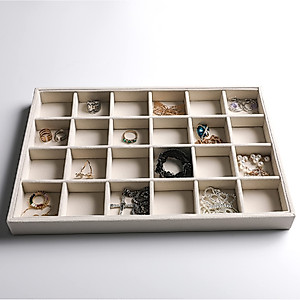 Frebeauty Stackable Velvet Jewelry Organizer Trays for Drawers Inserts Jewelry Storage Tray Display Case Earrings Bracelets Necklace Rings Accessories Trays for Women Girls(Set of 4)（Beige)