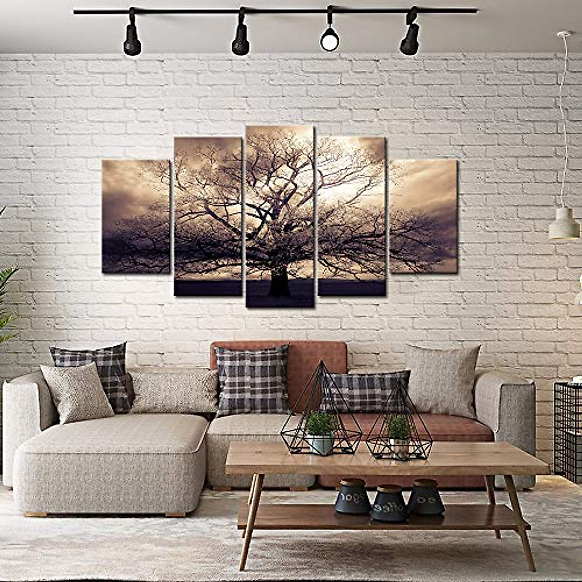 sechars - 5 Piece Large Canvas Wall Art Sepia Tree of Life Picture Photo Art Print on Canvas Mysterious Fantasy Forest Artwork for Home Office Living Room Decor Gallery Wrap Ready to Hang