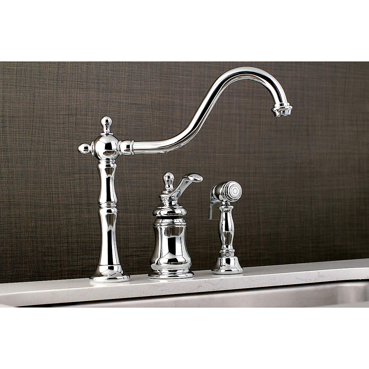 Kingston Brass KS7801TPLBS Templeton Widespread Kitchen Faucet with Brass Sprayer, Polished Chrome