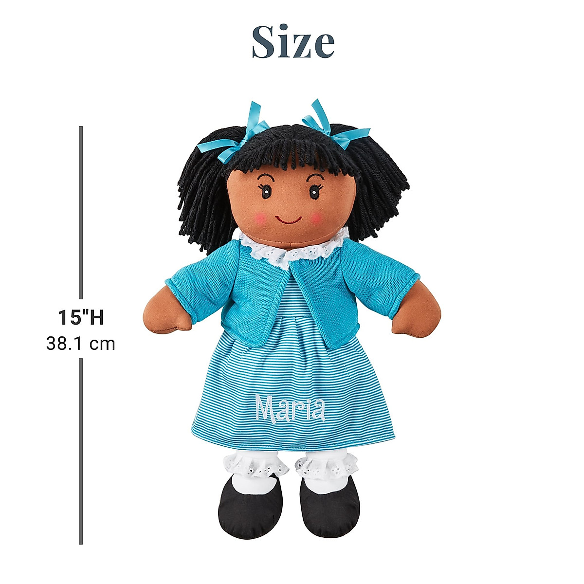 Let's Make Memories Personalized Rag Doll - Soft Doll for Kids - Dark Brown Hair - Disco